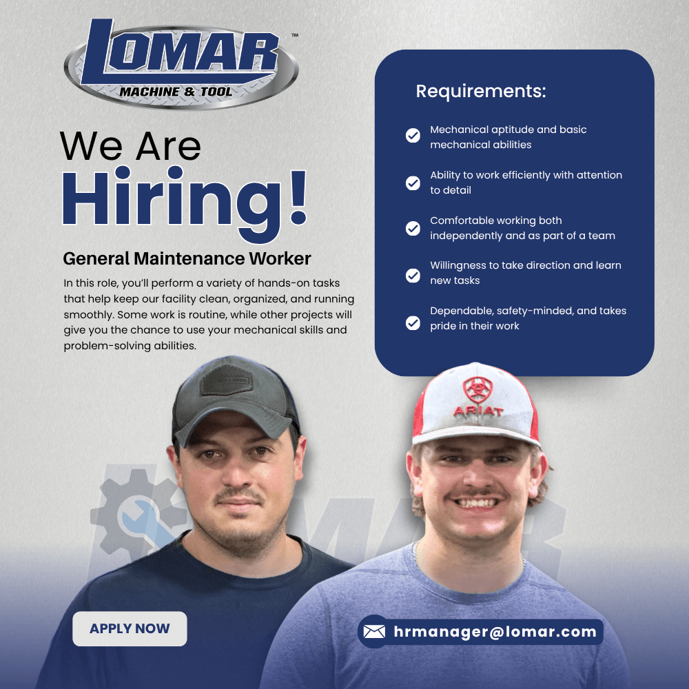 Now Hiring General Maintenance Worker – Join Our Team! - Lomar Machine ...